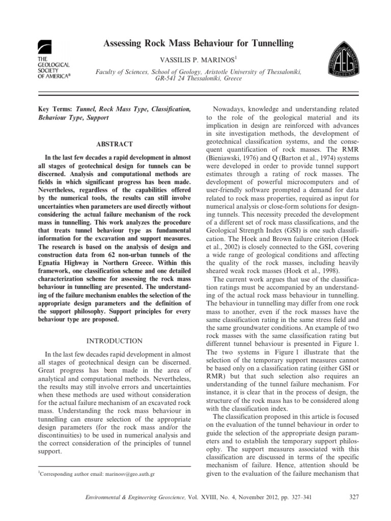 Assessing Rock Mass Behaviour for Tunnel | PDF | Geology