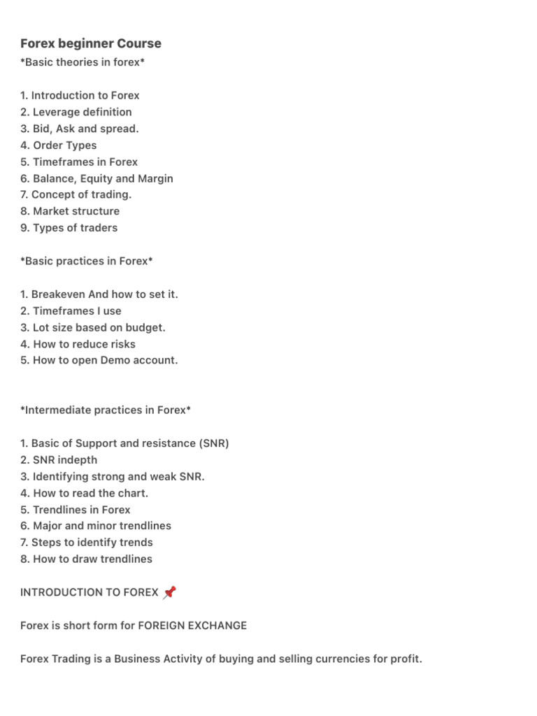 Forex Trading Course Outline for Beginners | PDF | Foreign Exchange ...