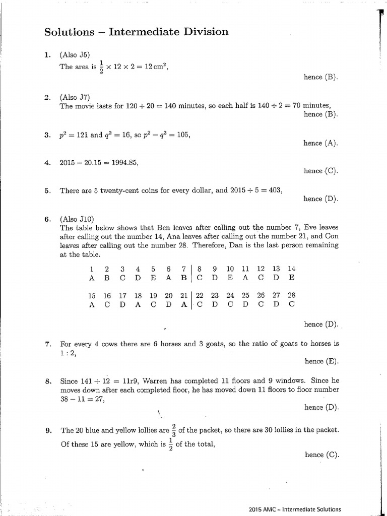 2015 AMC Intermediate Solutions Guide | PDF | Elementary Geometry ...
