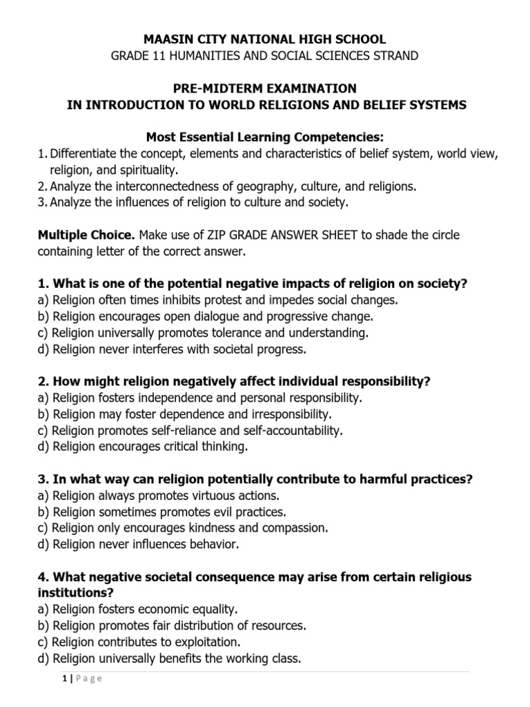 World Religions Exam: Beliefs & Impact | PDF | Theism | Spirituality