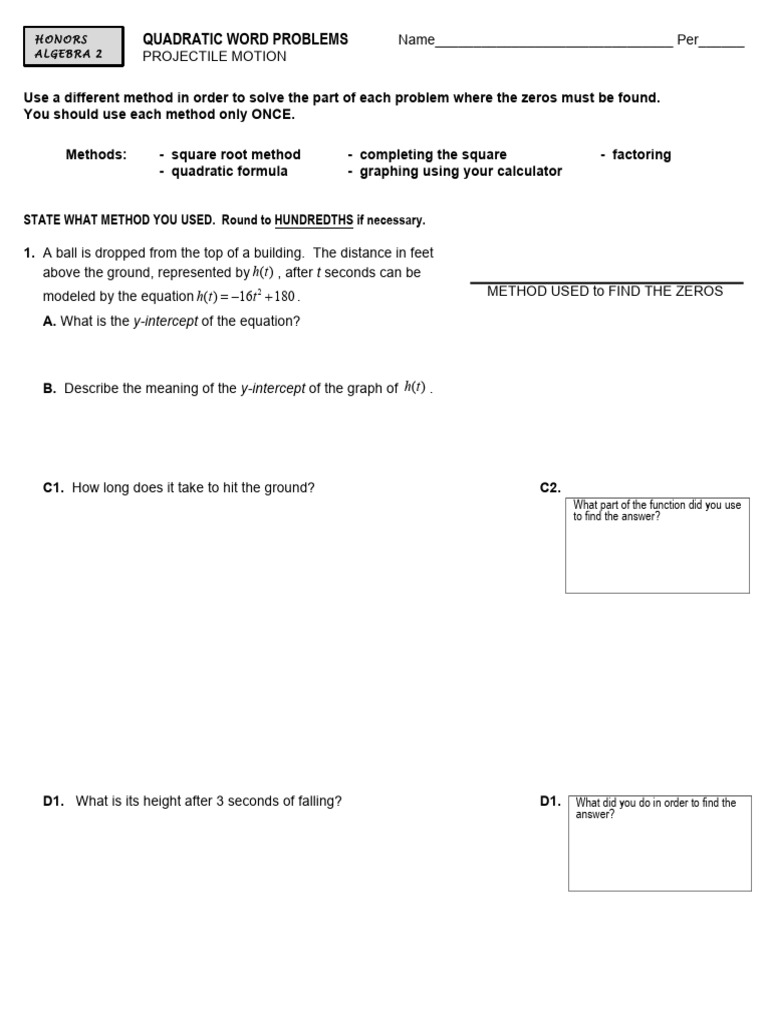 Quadratic Word Problems in Projectile Motion | PDF | Quadratic Equation ...