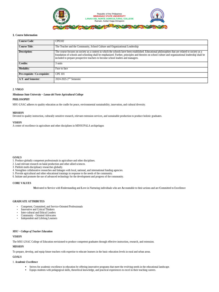 CPE 102 Syl COPC (EEd) Final | PDF | Learning | Pedagogy