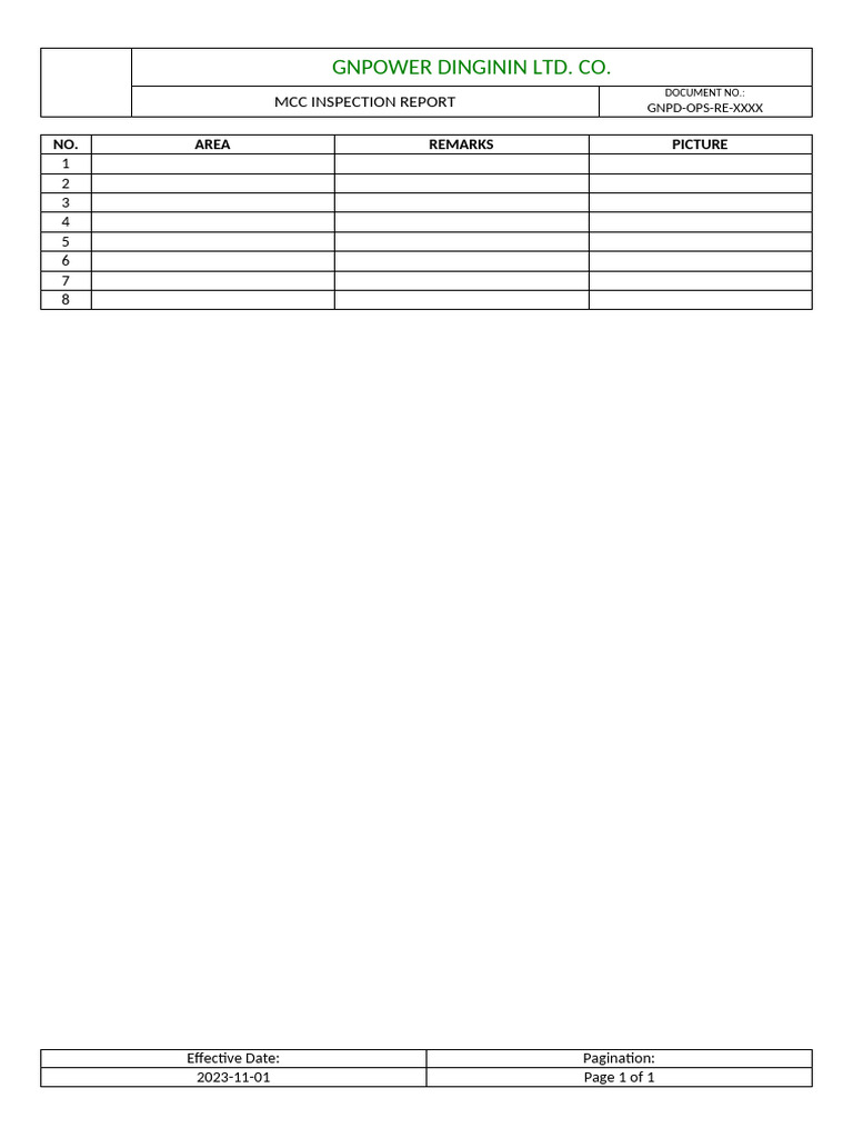 MCC Inspection Report Template | PDF