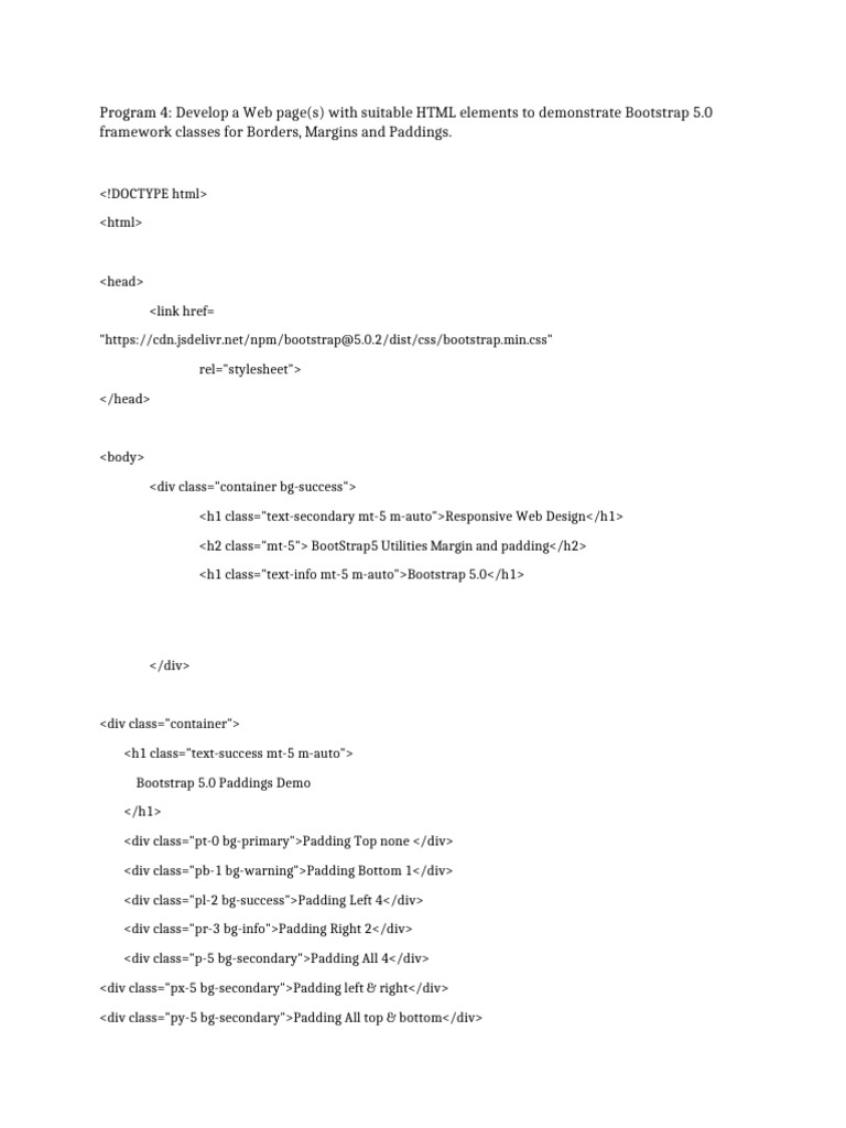 Program 4 | PDF | Bootstrap (Front End Framework) | Responsive Web Design