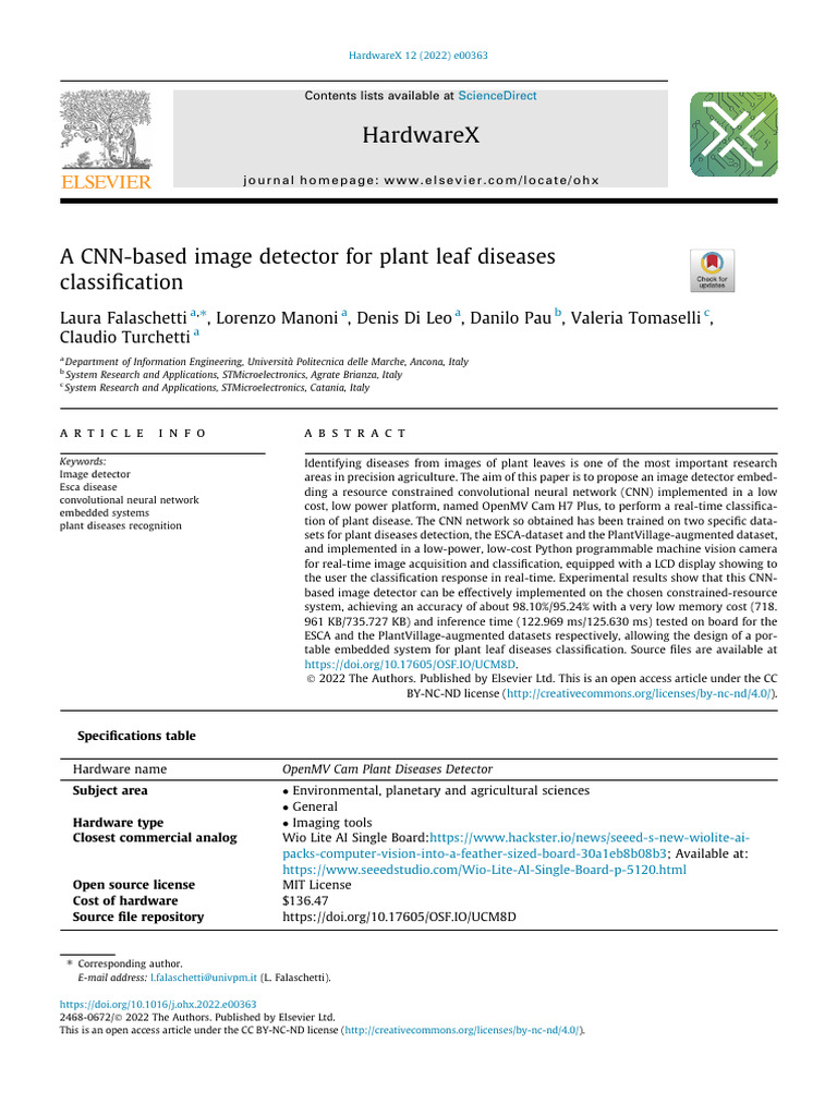 A CNN-based Image Detector For Plant Leaf Diseases | PDF | Deep Learning | Computer Vision