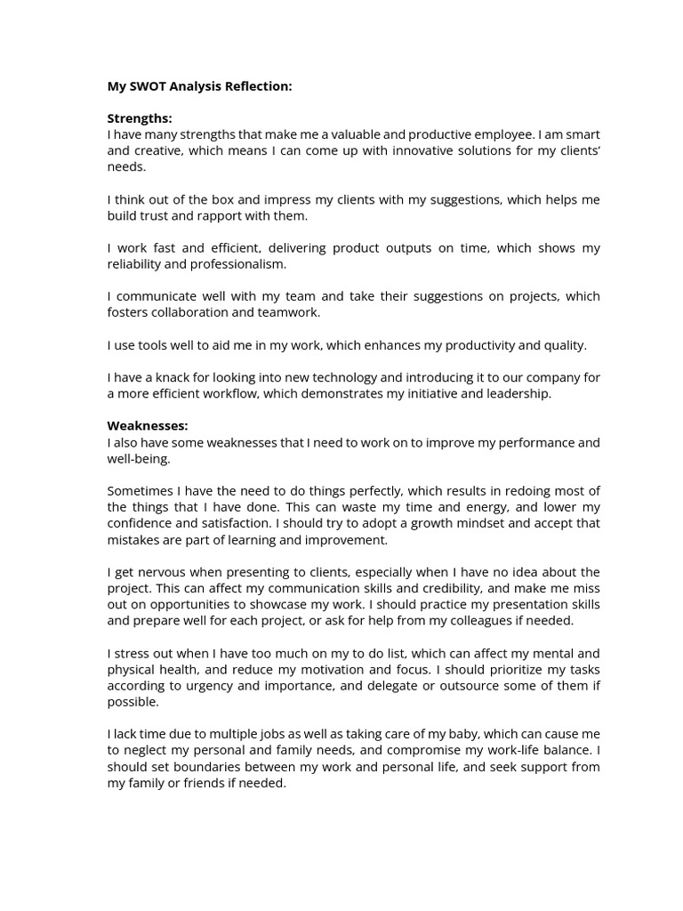 SWOT Analysis Reflection | PDF