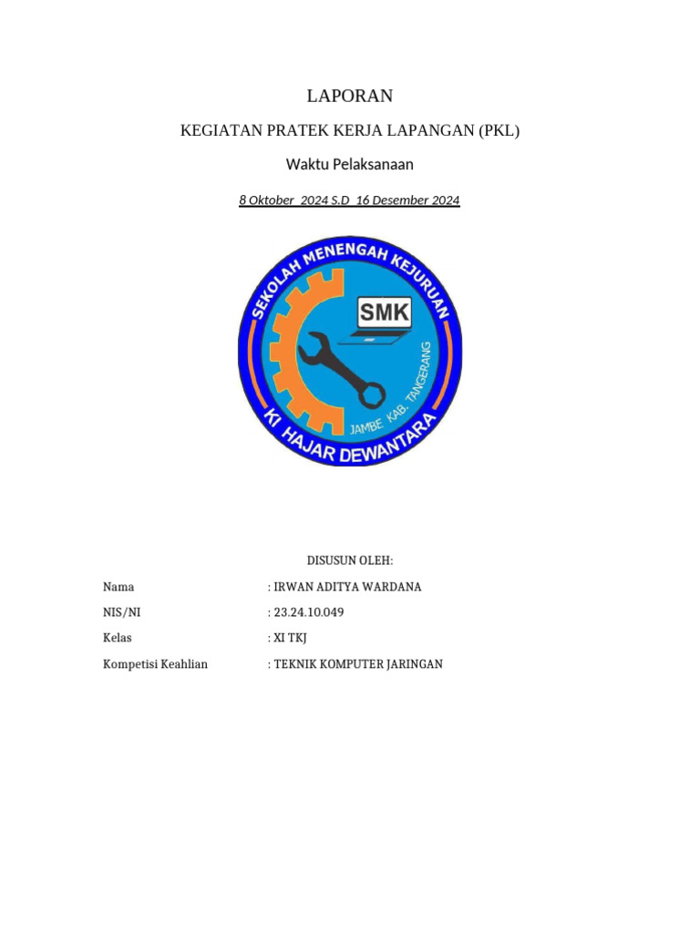 LAPORAN PKL IRWAN A.W | PDF