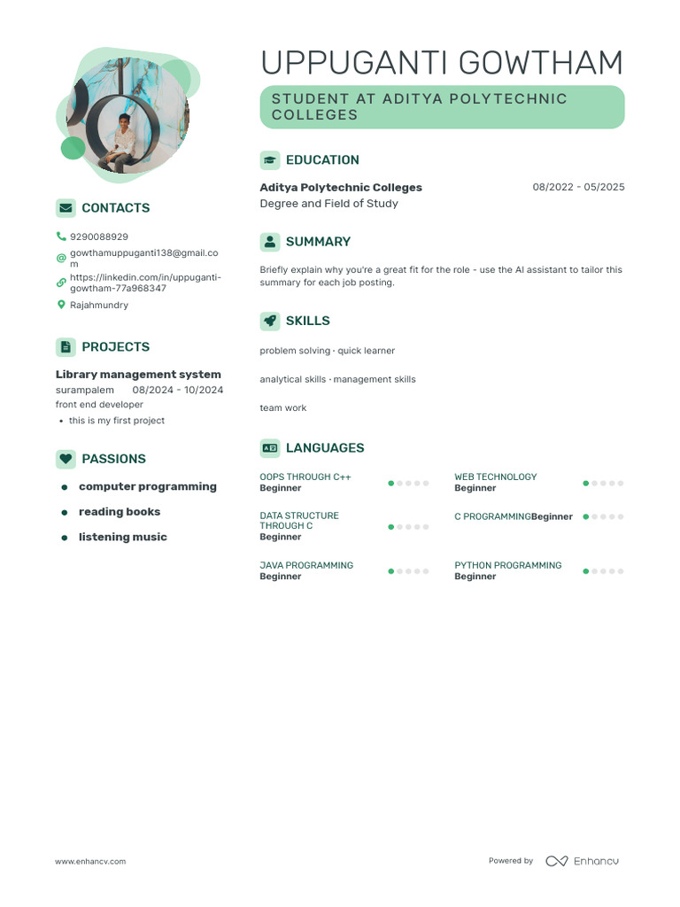 Uppuganti Gowtham: Student at Aditya Poly Technic Colleges | PDF