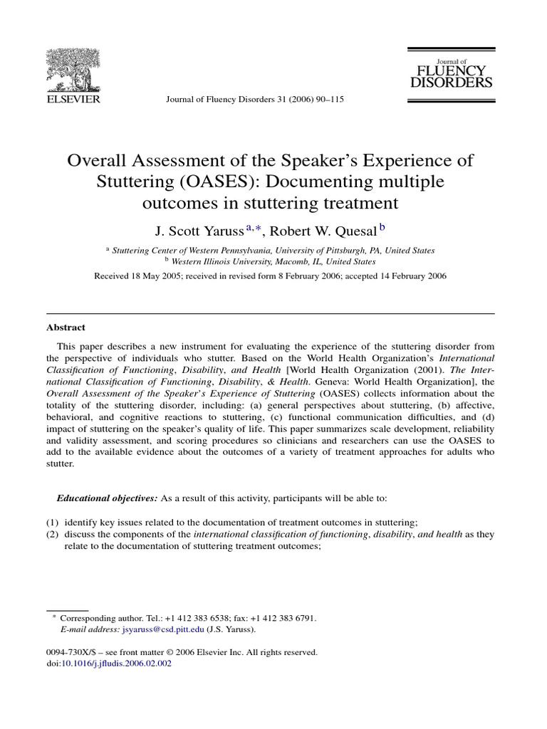 Overall Assessment of The Speaker's Experience of Stuttering (OASES) in ...