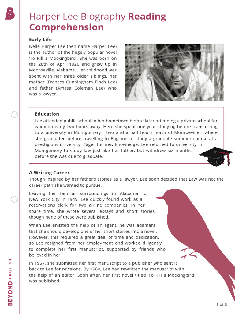 Harper Lee Biography - Reading Comprehension | PDF | To Kill A ...
