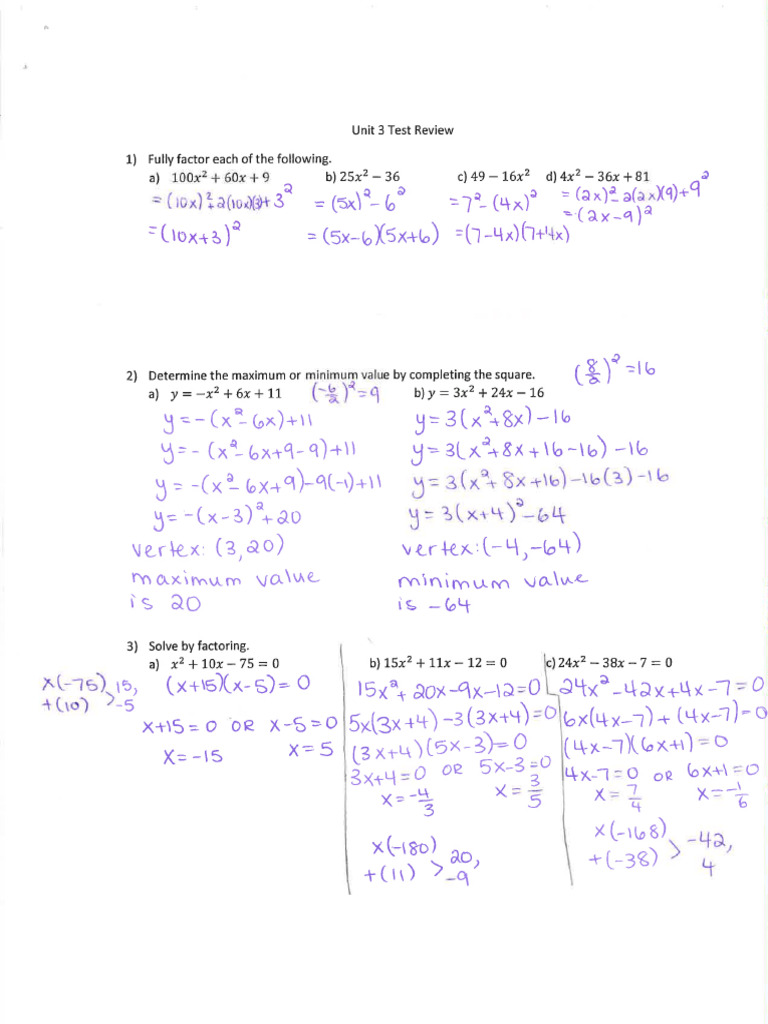 Unit 3 Review Solutions | PDF