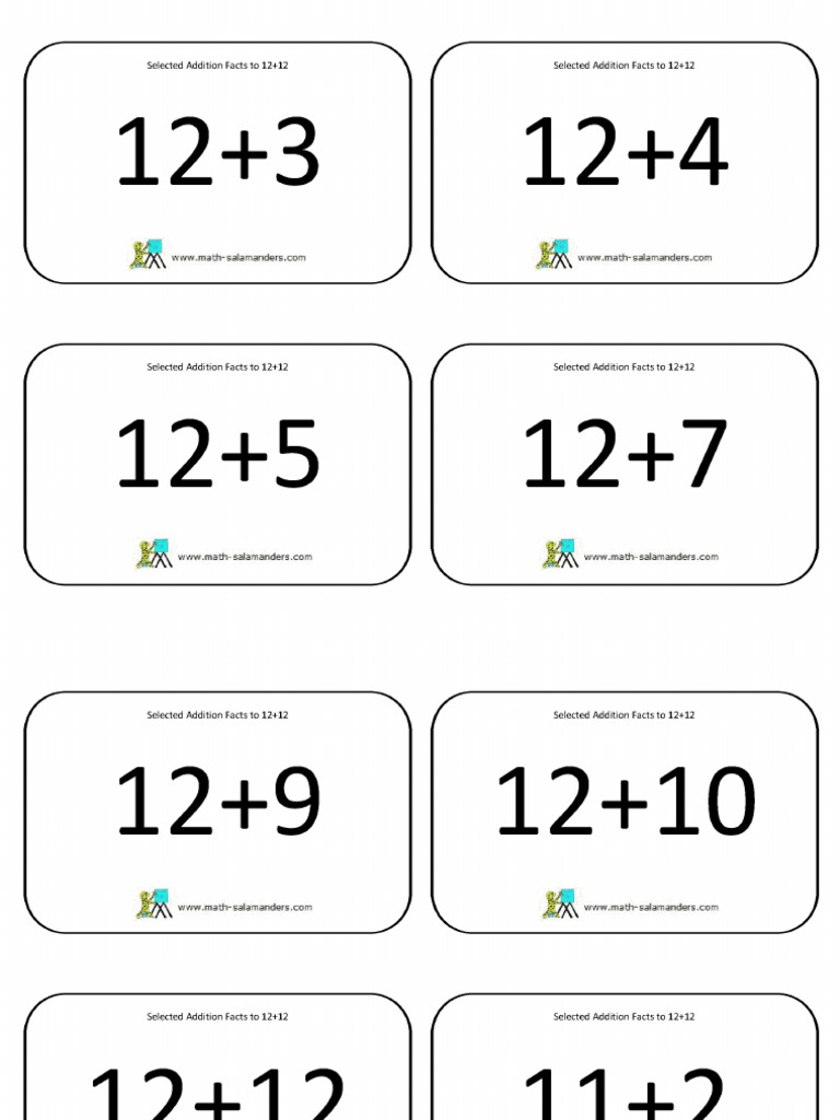 Addition Facts To 12 Plus 12 Selection | PDF