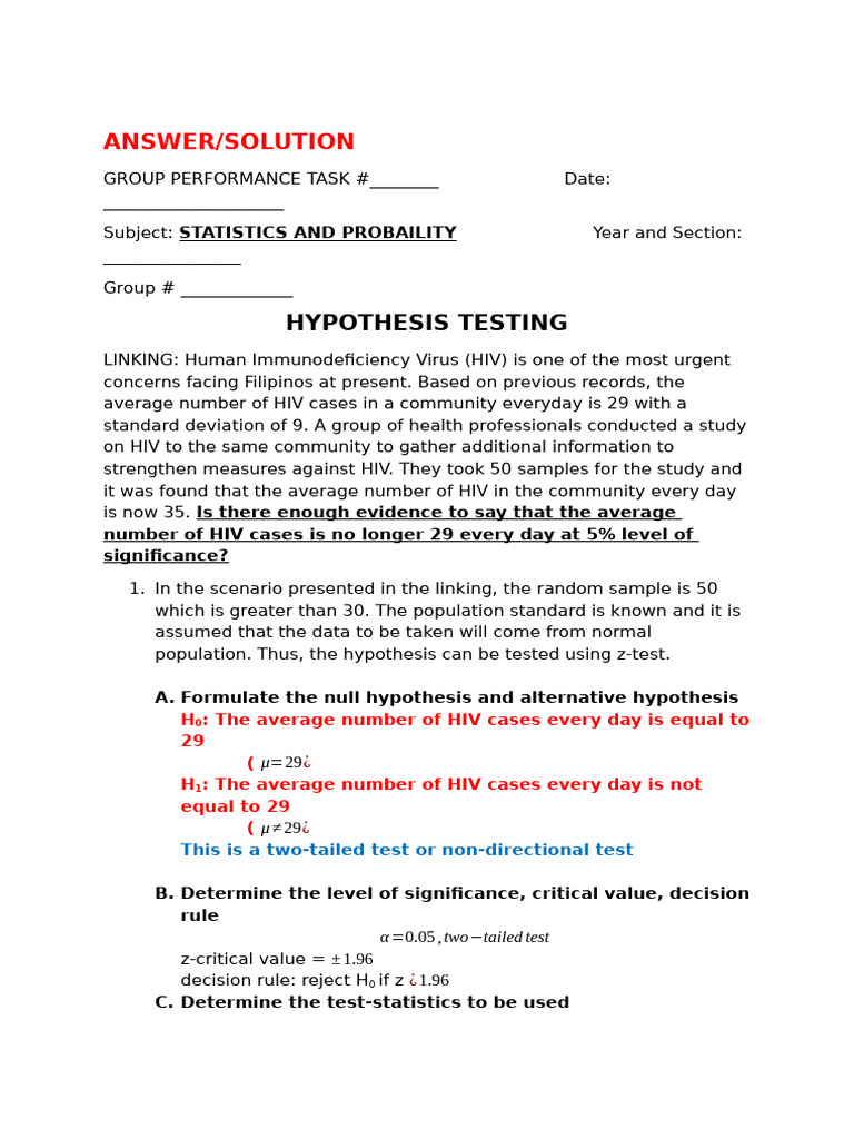 Answer-Solution of Performance Task On Stat. and Prob. 2025 | PDF