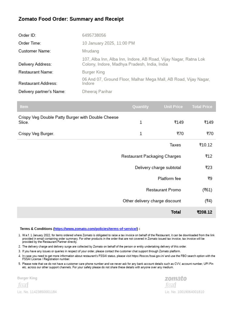 Zomato Bill | PDF | Business