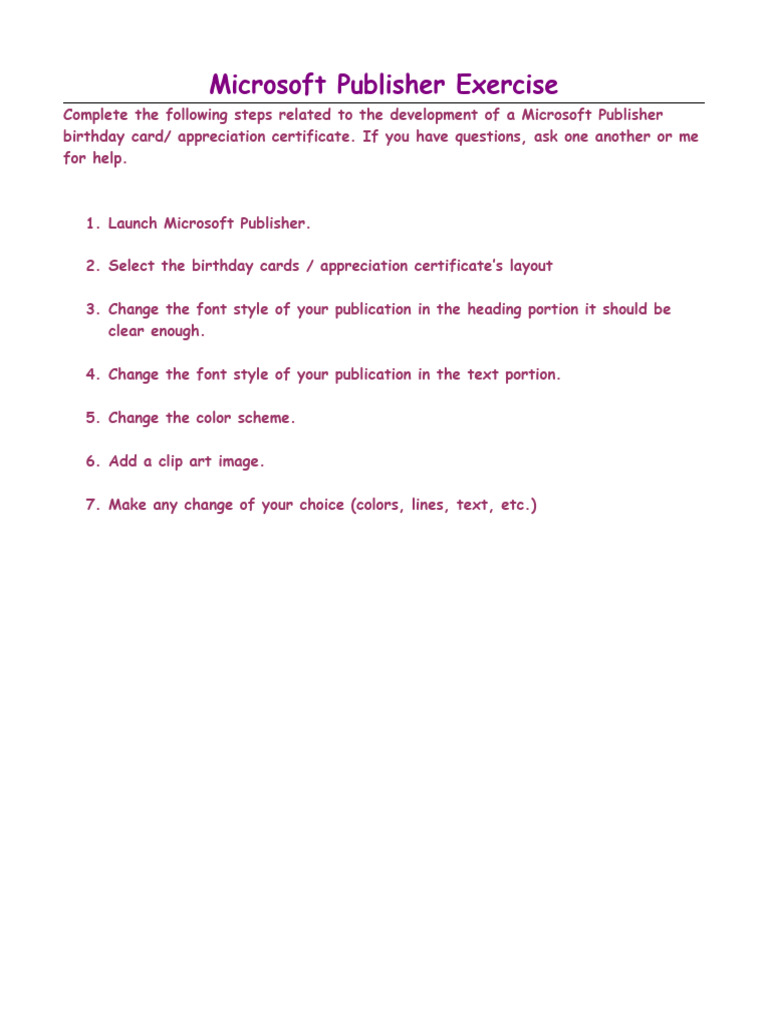 Ms Publisher Exercise PDF Free | PDF