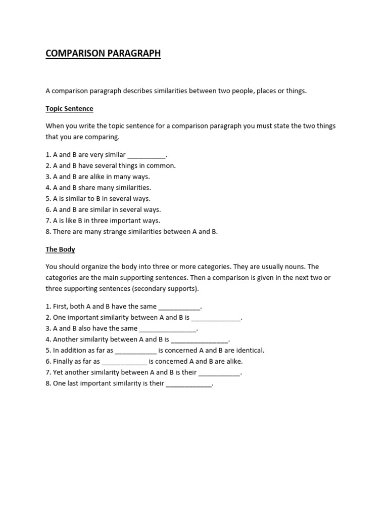 Comparison and Contrast Paragraph Guide | PDF | Adjective | Verb