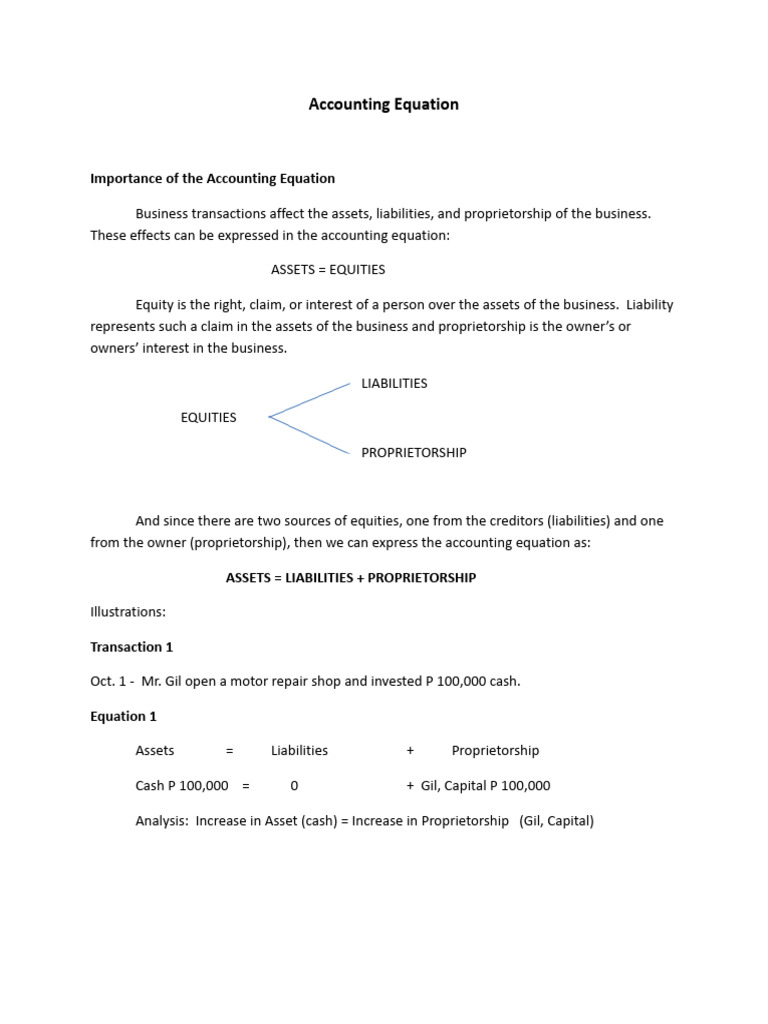 Understanding the Accounting Equation | PDF | Equity (Finance ...
