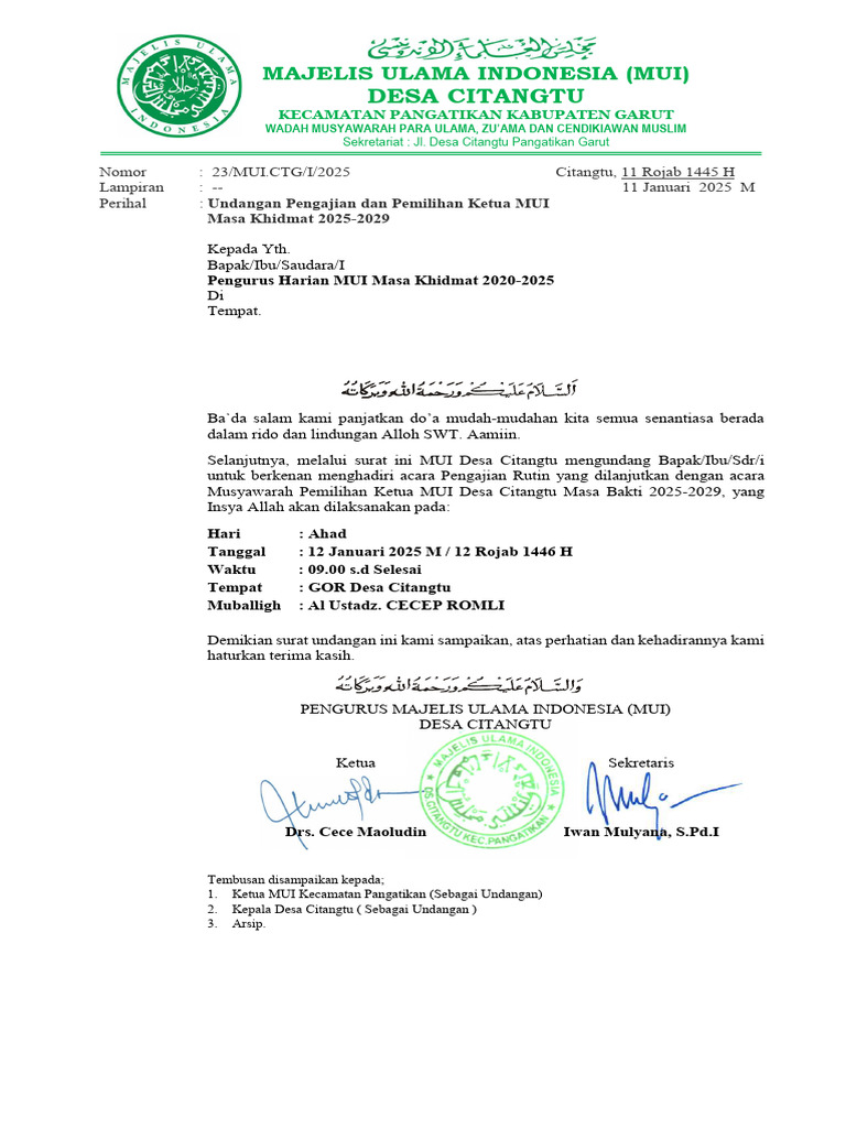 Undangan Pengajian MUI Desa Citangtu Fiks | PDF