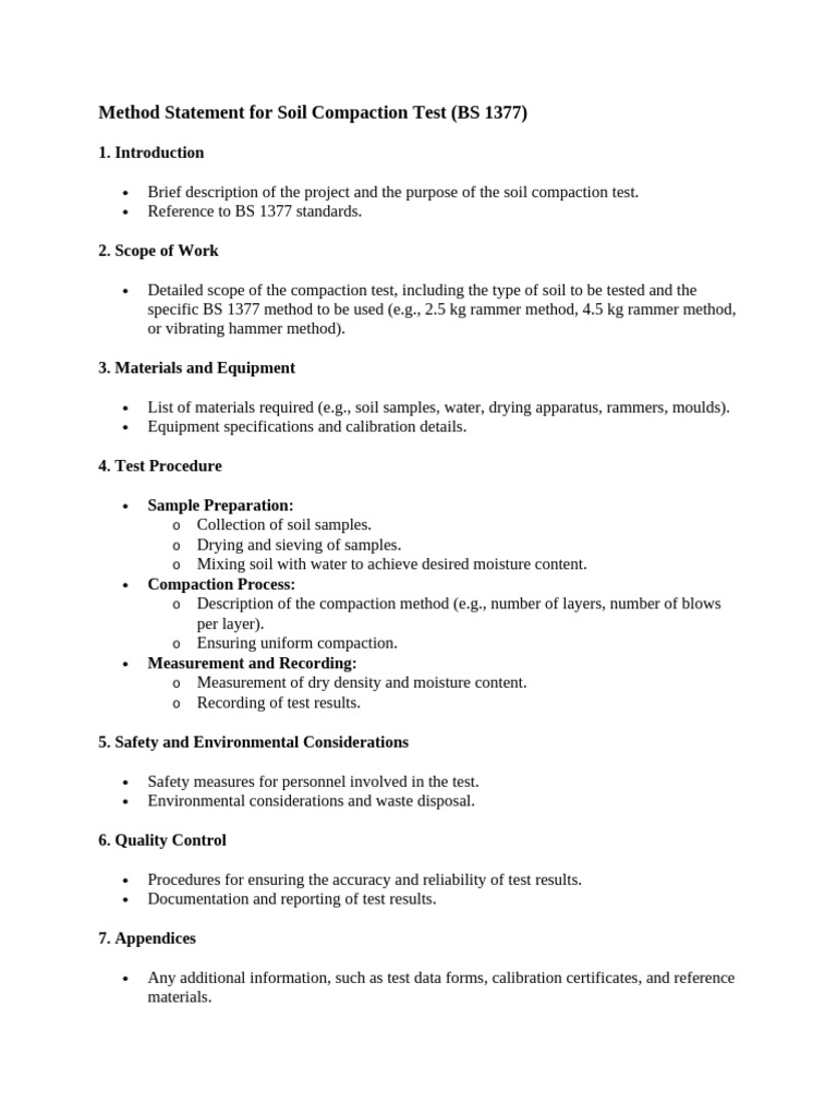 Method Statement For Soil Compaction Test | PDF