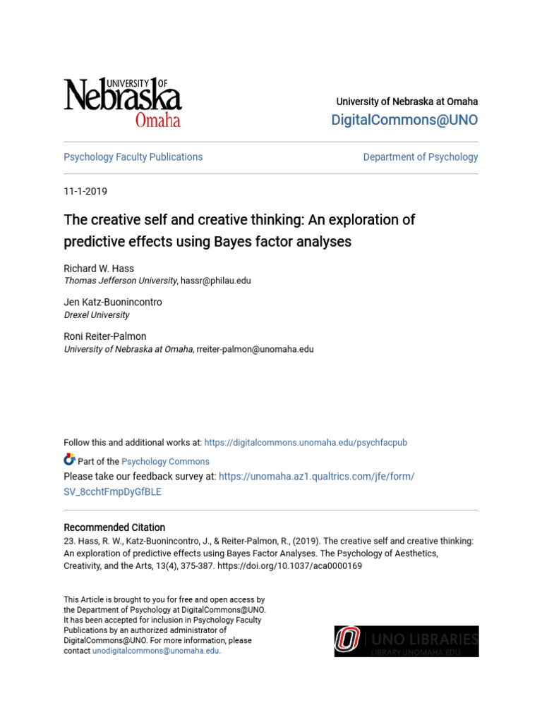 The Creative Self and Creative Thinking - An Exploration of Predic ...