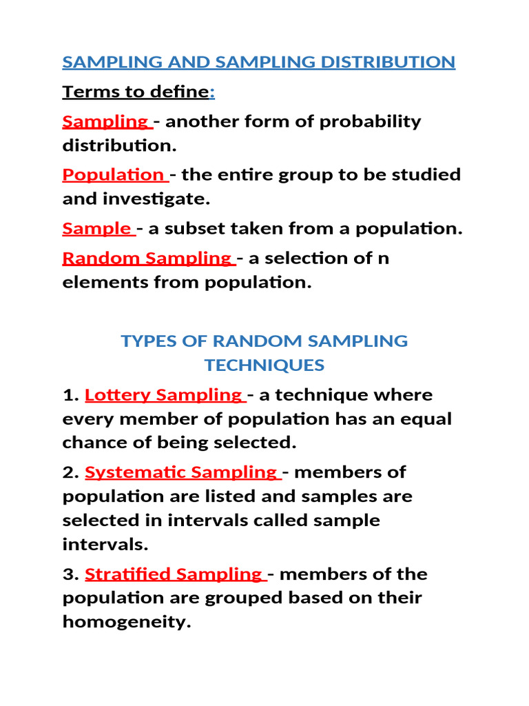 SAMPLING AND SAMPLING DISTRIBUTION | PDF | Sampling (Statistics) | Probability Distribution