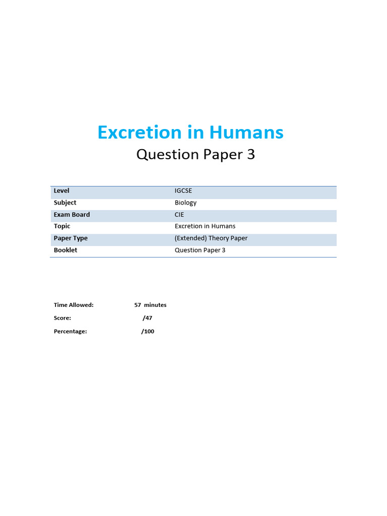 13.3 Excretion - in - Humans - Igcse Cie Biology - Ext Theory QP | PDF ...