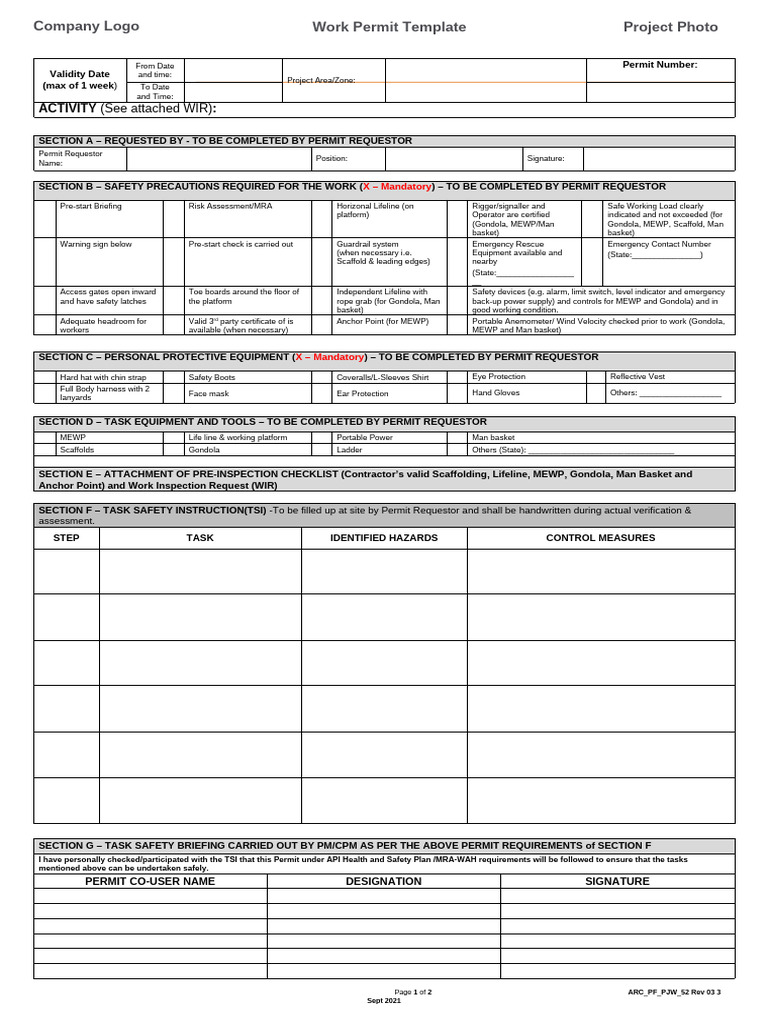 Work Permit Template 2024 | PDF | Safety | Occupational Safety And Health