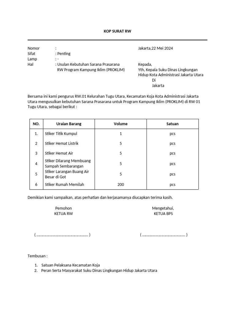 Permohonan Stiker Rw 1 | PDF