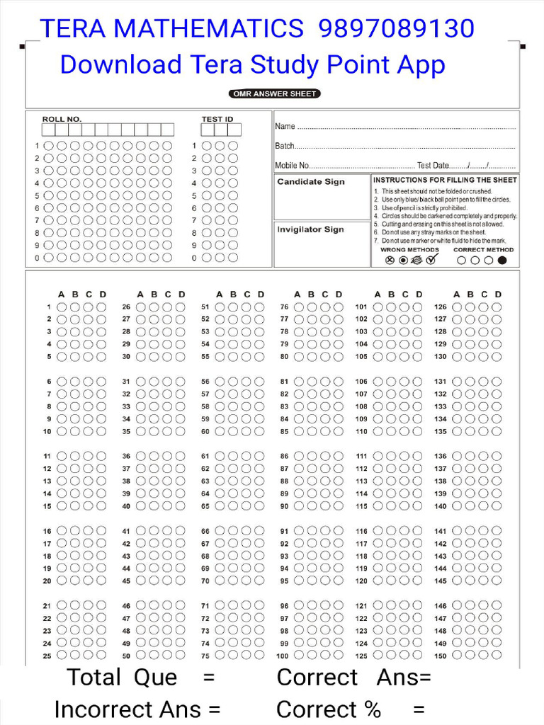 150-Questions-OMR-Sheet | PDF