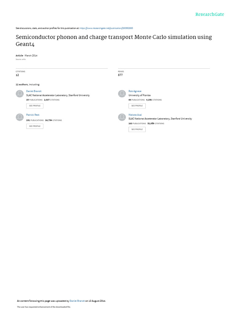 Semiconductor Phonon and Charge Transport Monte Carlo Simulation Using Geant4 | PDF | Dark ...