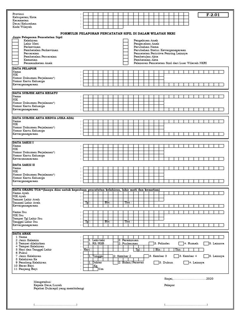 Contoh Pengisian Formulir Pencatatan Sipil | PDF