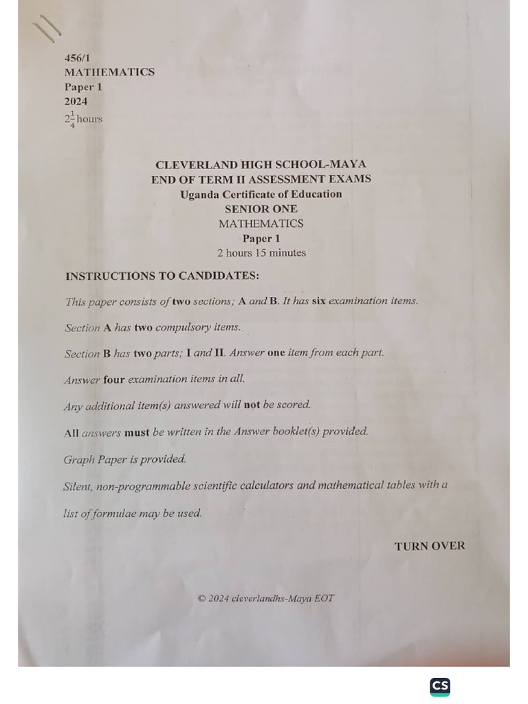 Chs Math s1 Eot2 2024 | PDF