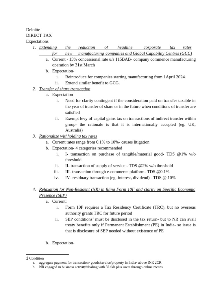 Expectations Budget - Deloitte and Ey | PDF | Taxes | Capital Gains Tax