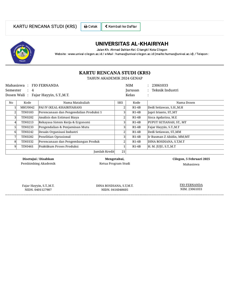 Kartu Rencana Studi (KRS) | PDF