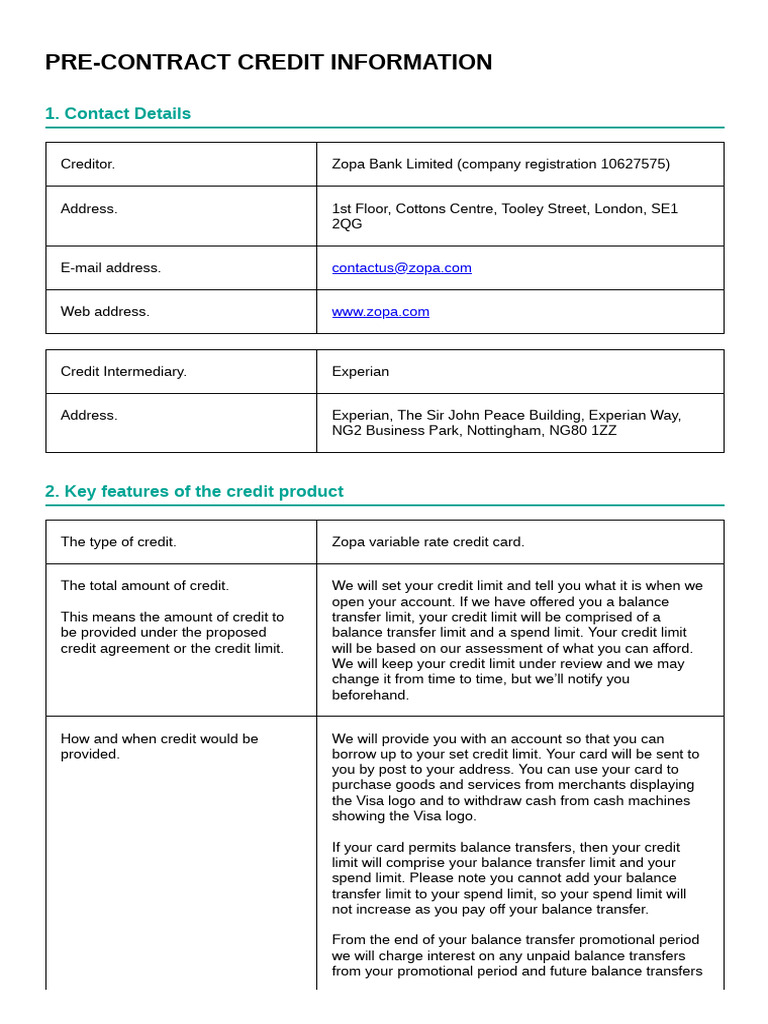 Zopa Credit Card Pre-Contract Info | PDF | Credit Card | Interest