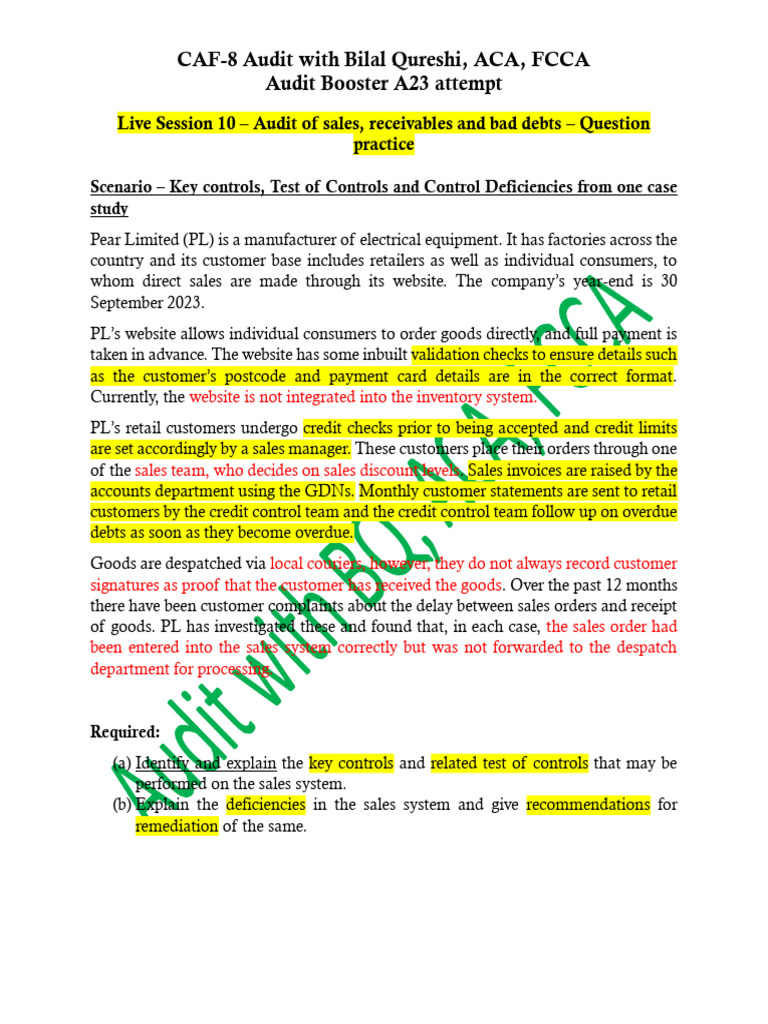Practice Question - Controls, test of controls and control deficiencies ...