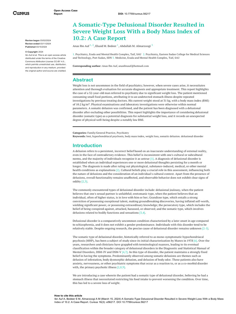 Somatic Type Dulutional Disorders | PDF | Delusion | Mental Disorder