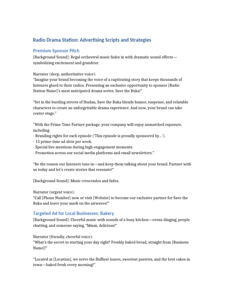 Radio Ad Scripts and Strategies | PDF
