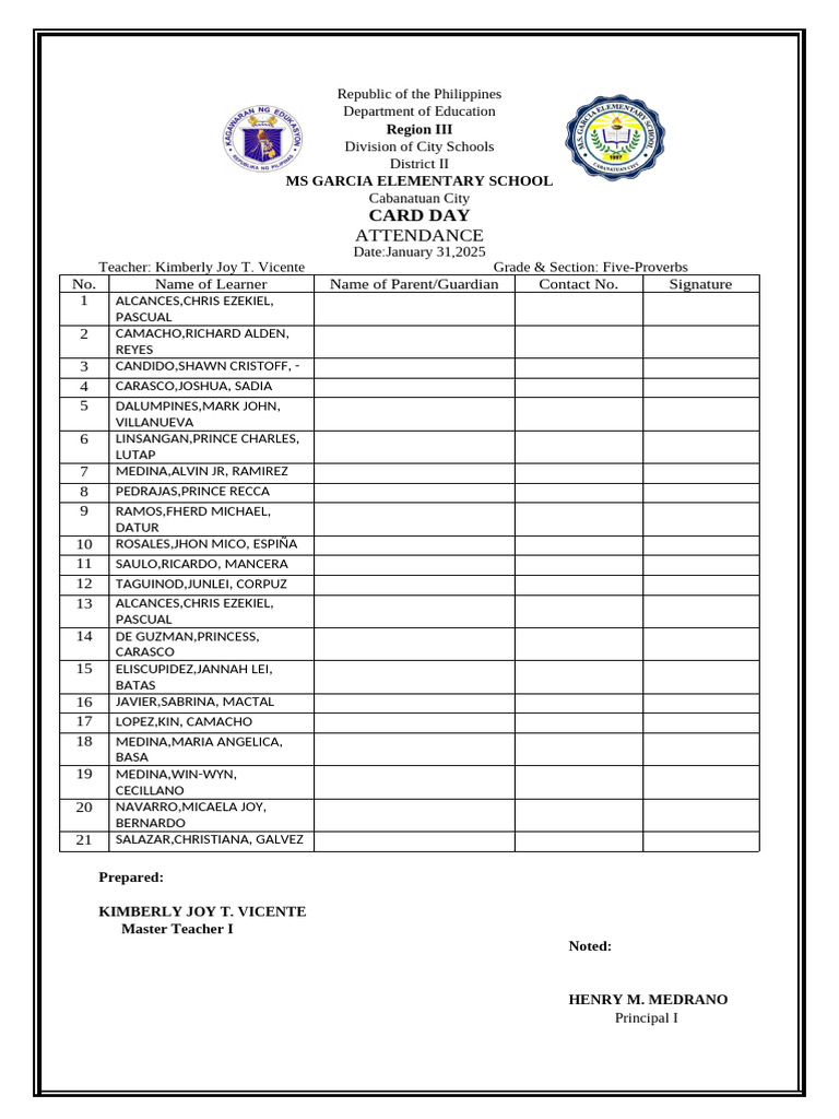 Attendance PTA 2024-2025 | PDF