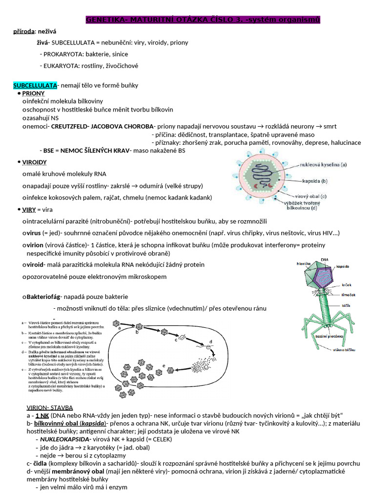 Genetika - Maturitní Otázka Číslo 3 | PDF