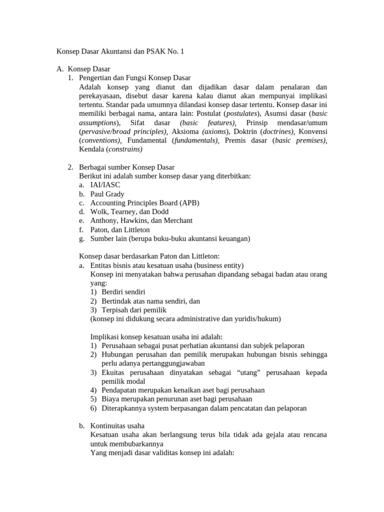 Konsep Dasar Akuntansi dan PSAK 1 | PDF