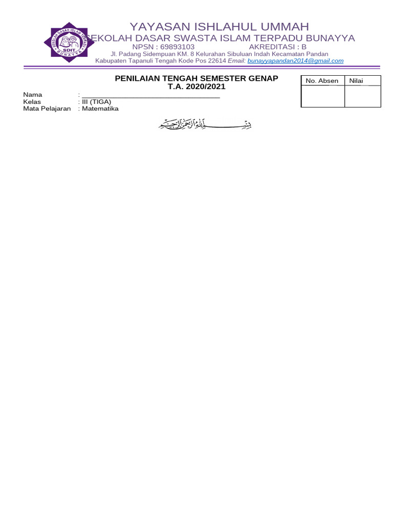 PTS MTK Kelas 3 SMT Genap | PDF