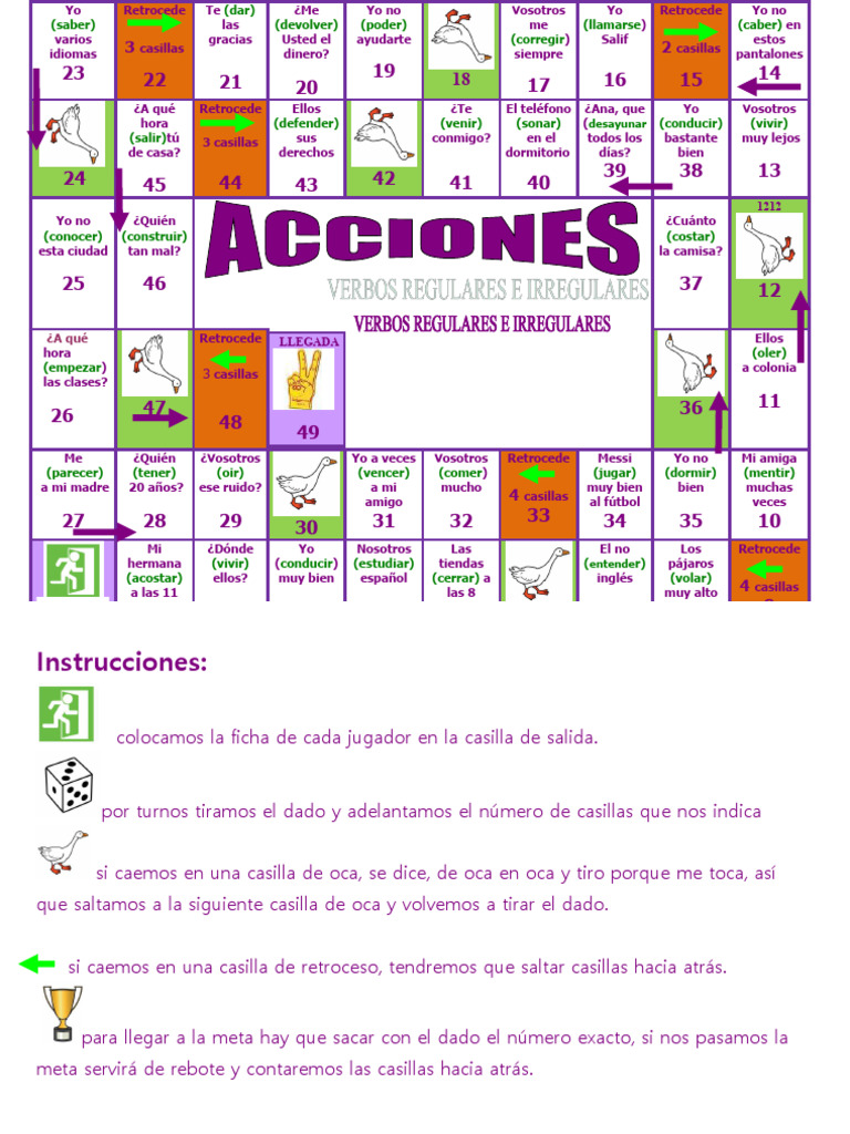 Juego de mesa: Instrucciones y verbos | PDF