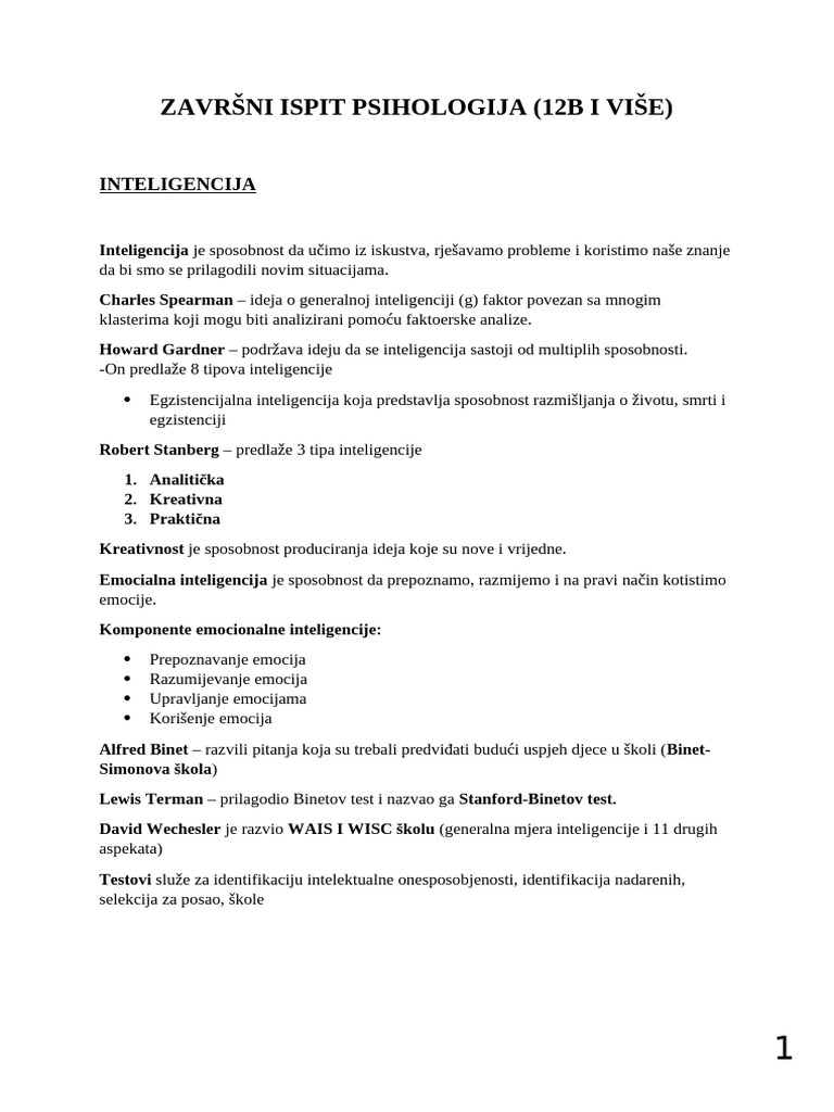 ZAVRŠNI ISPIT PSIHOLOGIJA | PDF