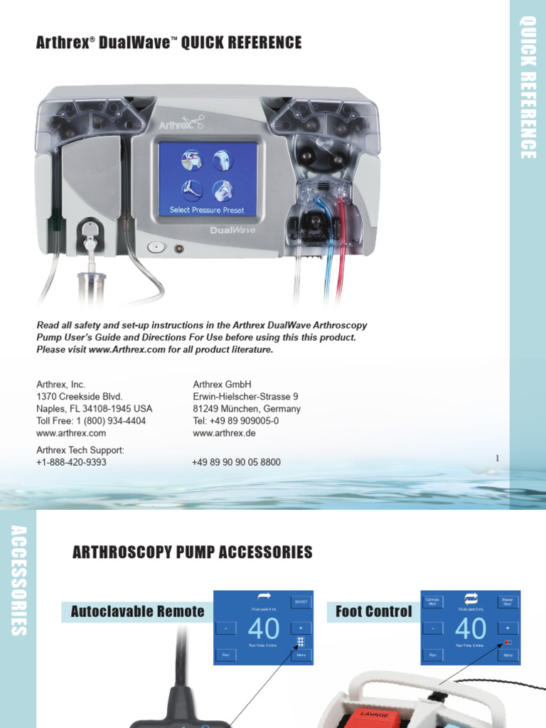 Arthrex DualWave Pump Quick Reference Guide | PDF | Pump | Equipment