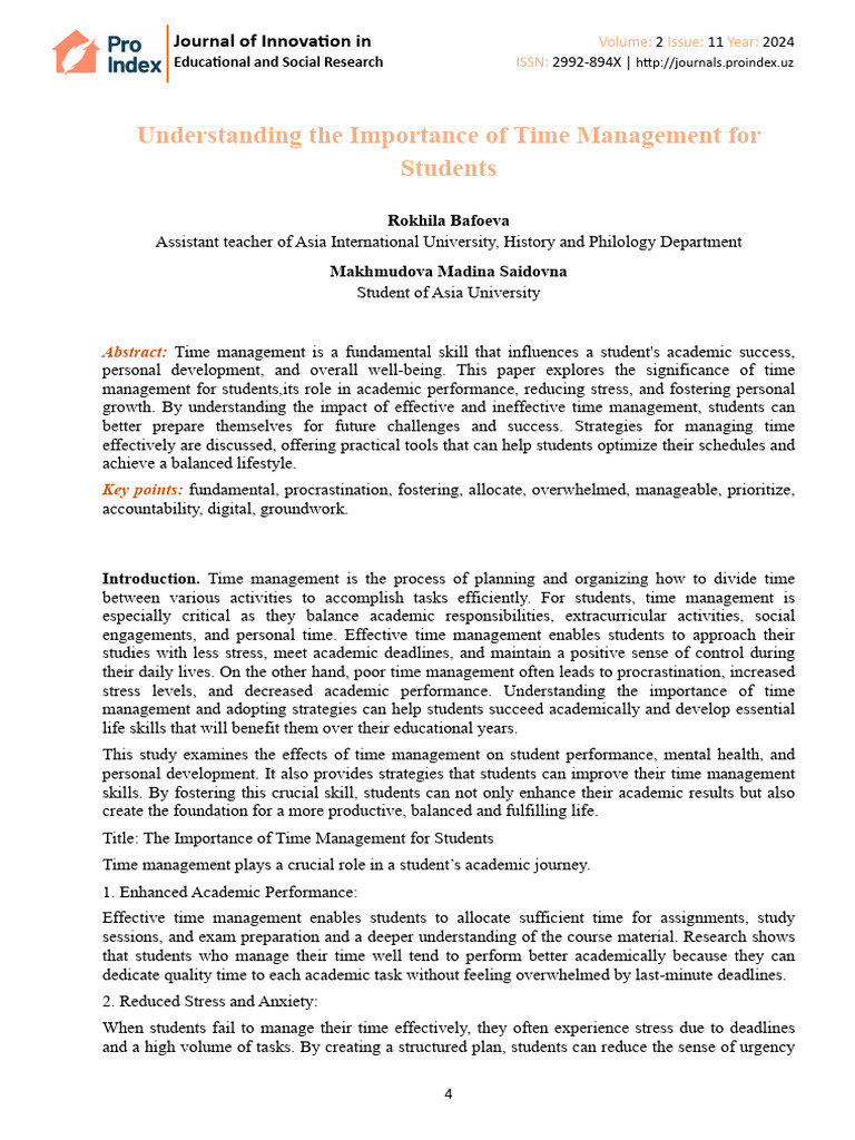 Understanding The Importance of Time Management For Students | PDF ...