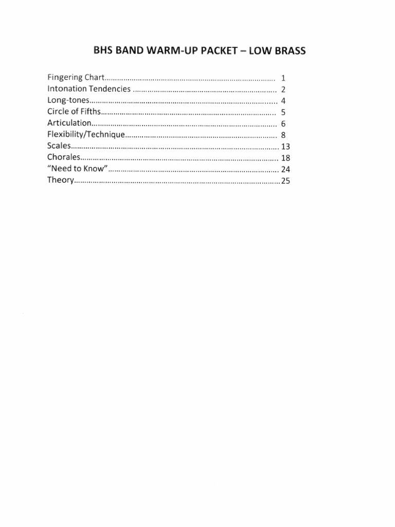 Low Brass Band Warm-Up Packet | PDF | French Horn | Trombone