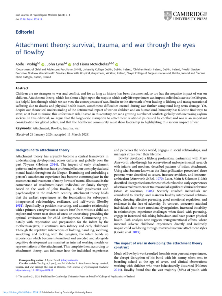 Attachment Theory Survival Trauma and War Through The Eyes of Bowlby ...