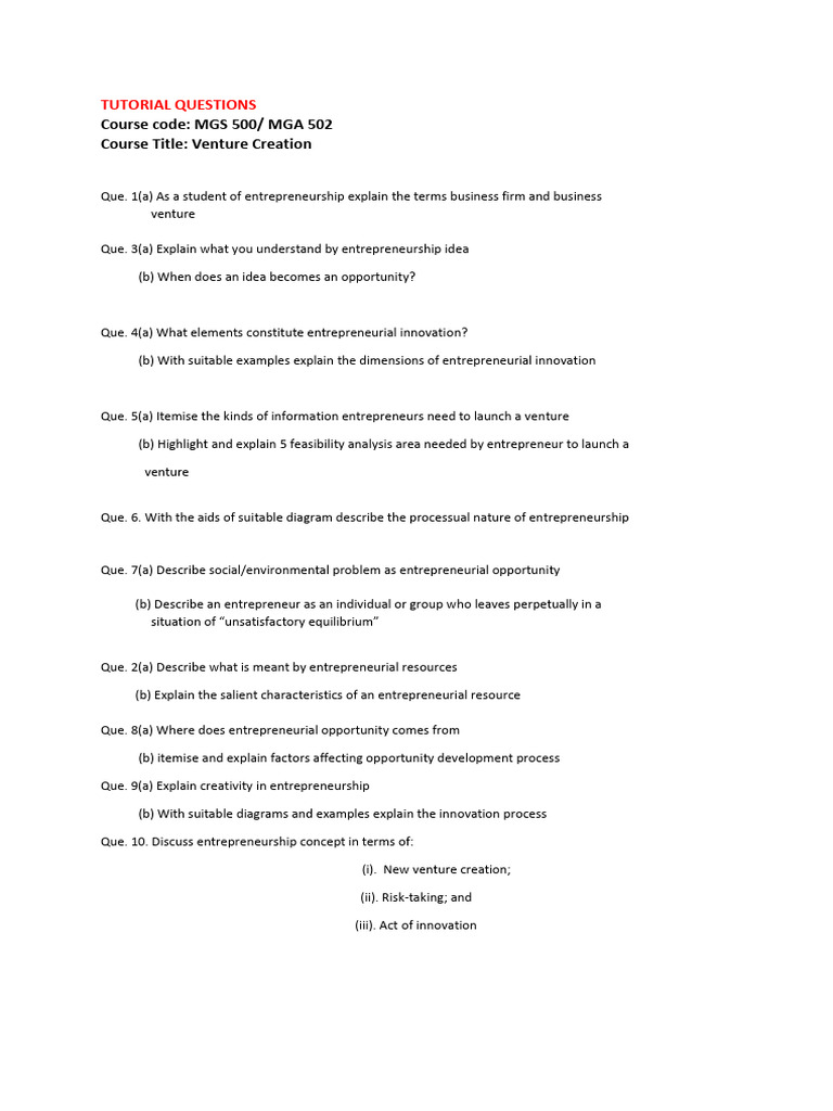 Tutorial Questions On Mgs 500 - 060602 | PDF