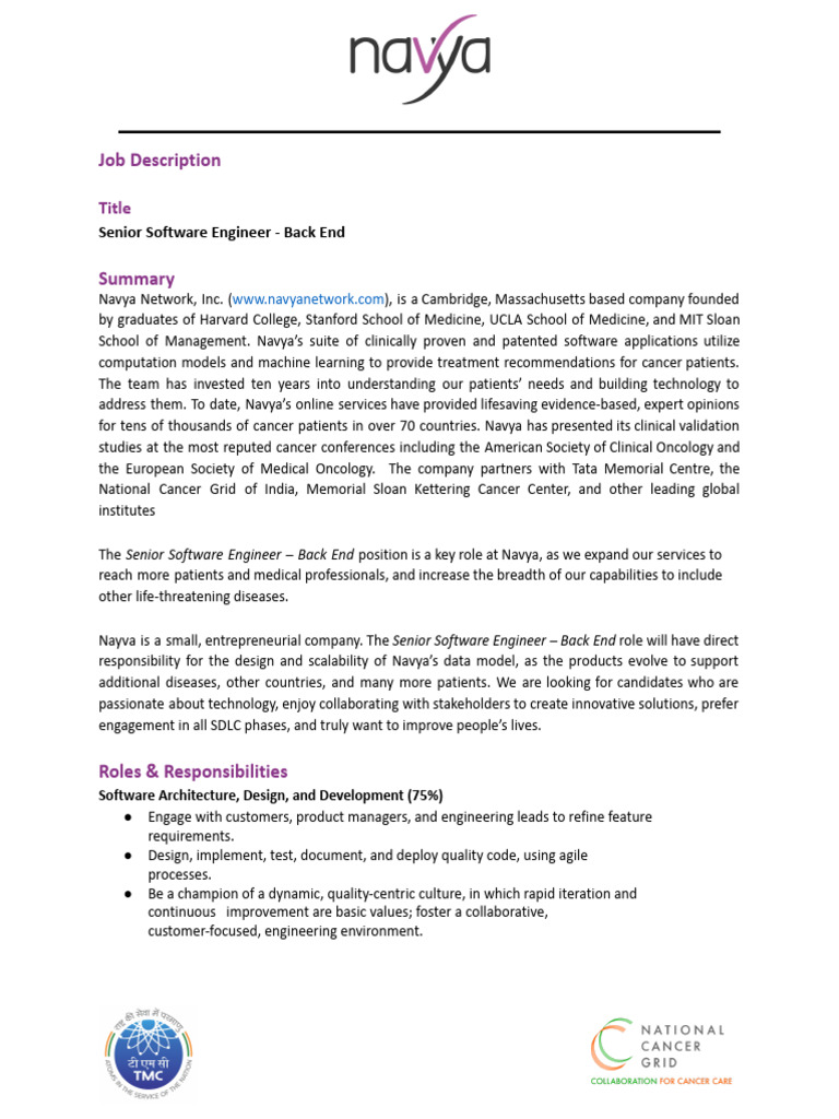 Job Description - Senior Software Engineer - Back End - 2022 | PDF | Agile Software Development ...